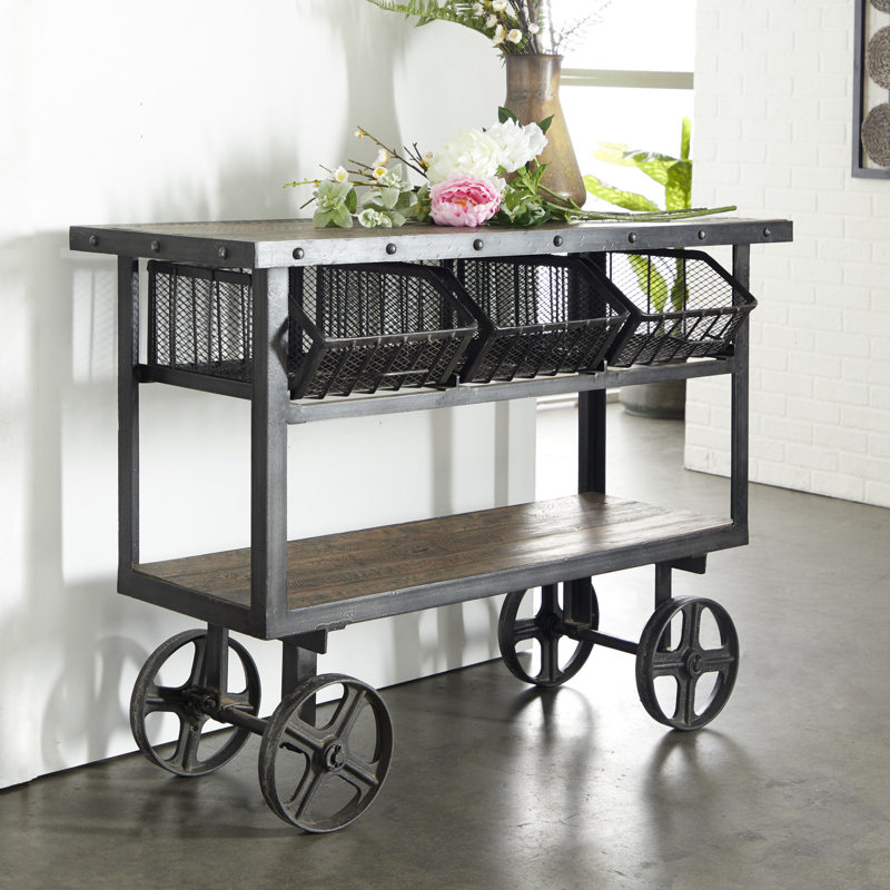 Williston Forge Black Metal Industrial Rolling Cart 3 Basket Drawers Console Table Wayfair